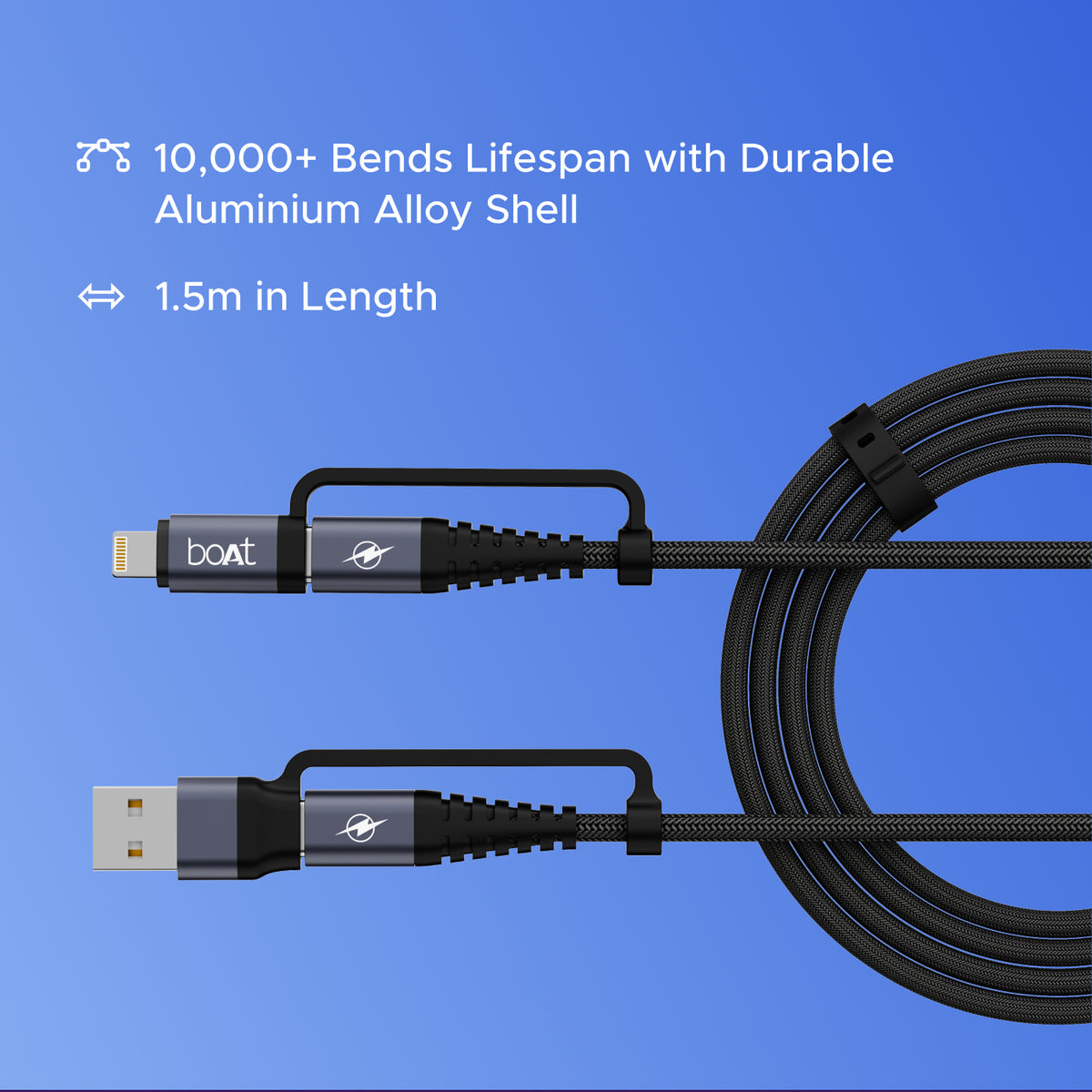 boAt Flexicharge 400 - 4-in-1 Charging Cable with Swappable Heads for ...