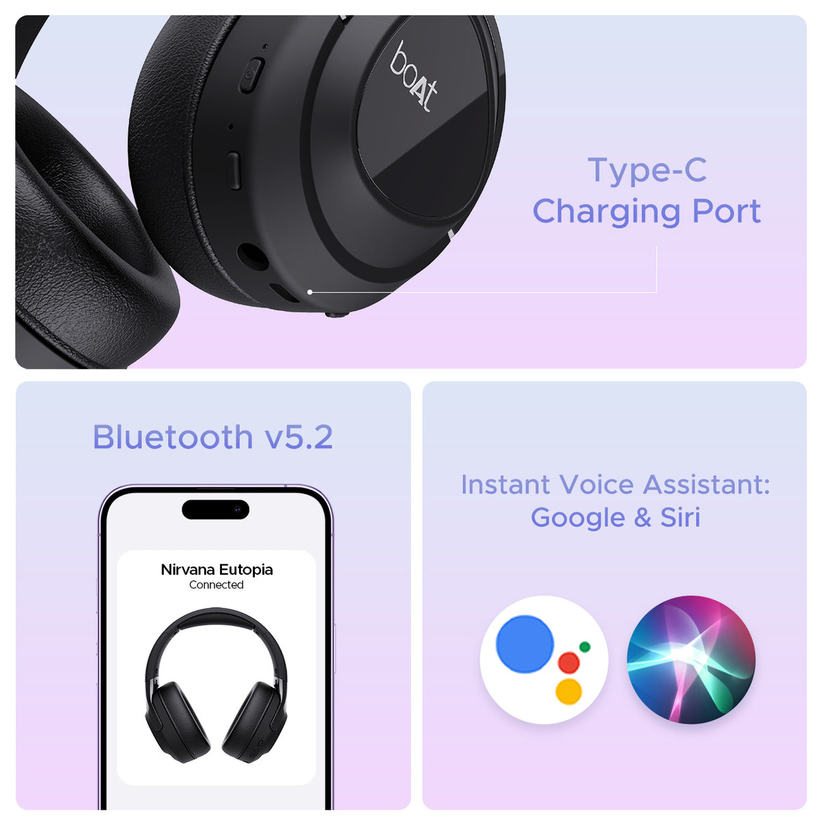 boAt Nirvana Eutopia | Wireless Headphone with 20H Playback, Dual Mics
