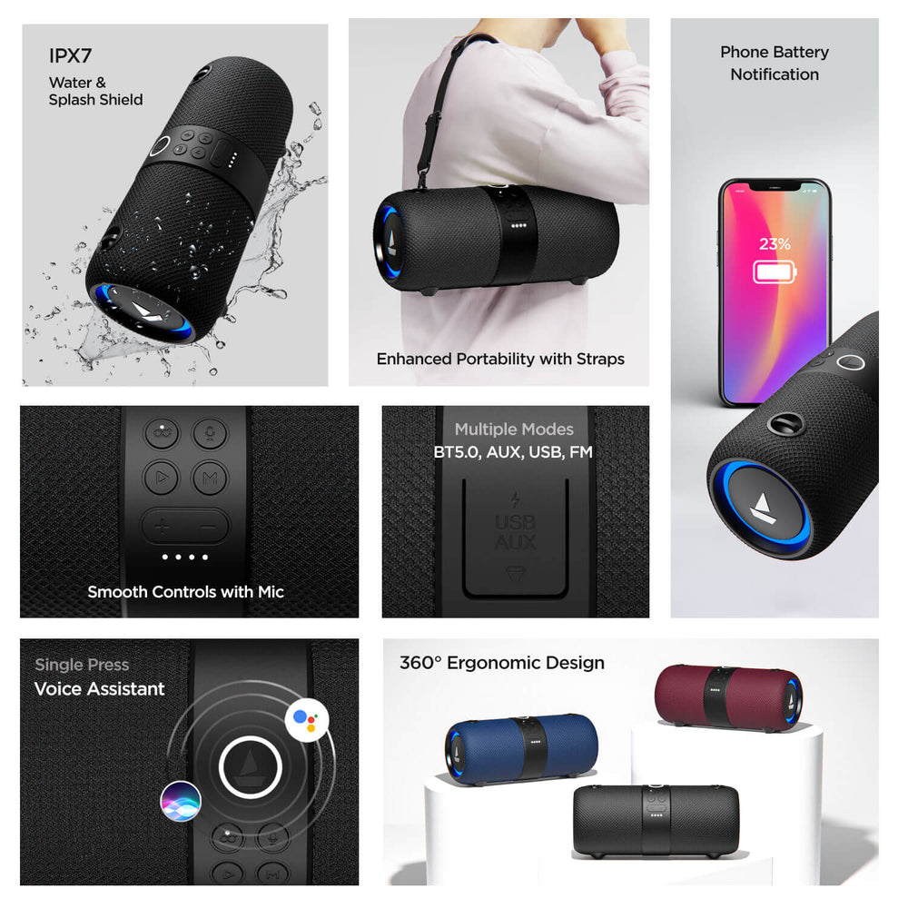 boAt Stone 1200 | 14W Portable Wireless Speaker with RGB LEDs, Up to 9